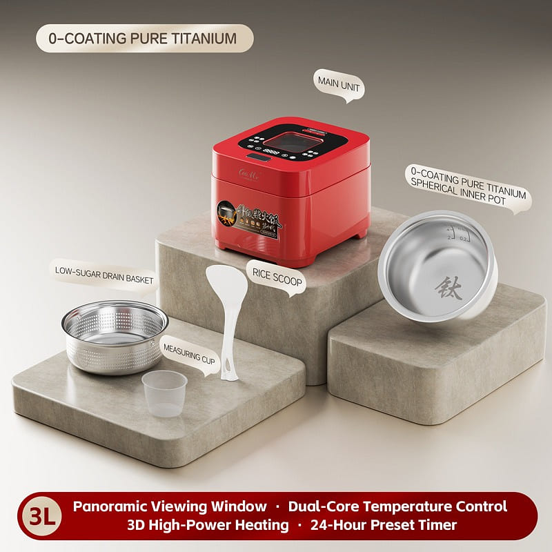 Pure Titanium Inner Pot Rice Cooker 3L-red 1 bunch - Weee!