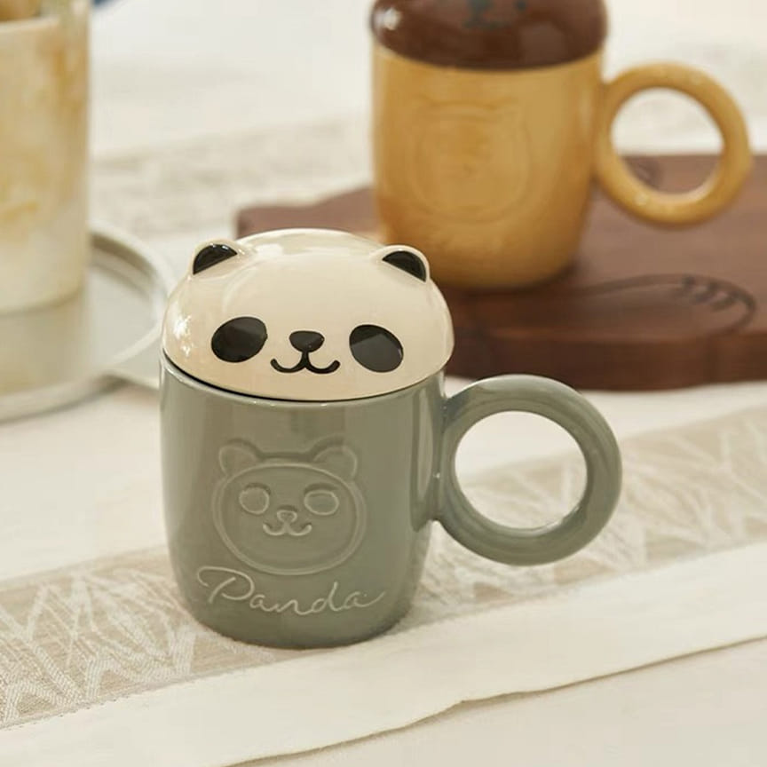 Get Original Cartoon Ceramic Mugs with Animal Lids Panda Delivered ...
